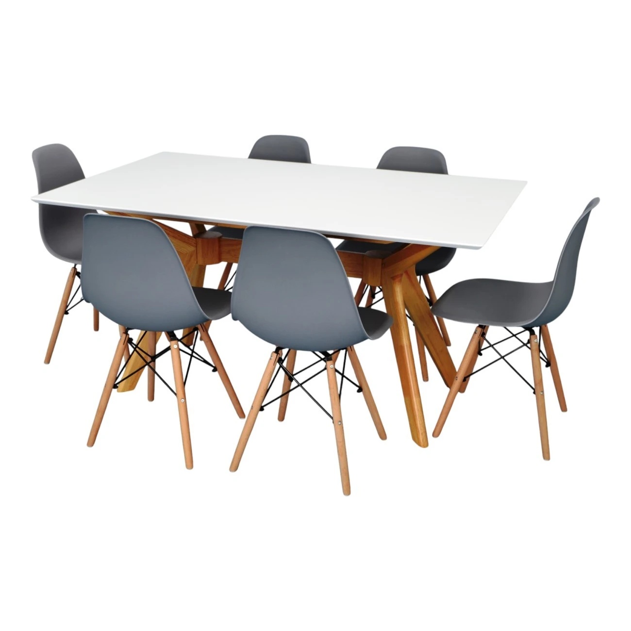 Set masă și scaune Evelin Raffles Rectangular White/Bella Beech + 6 LC ...