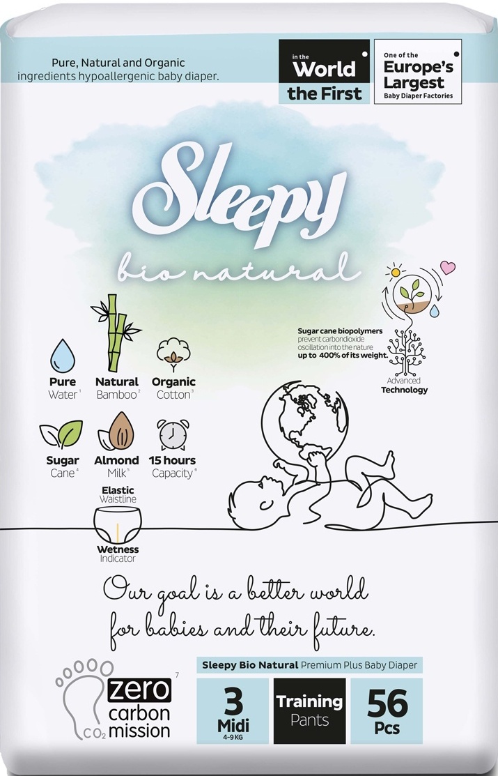 Scutece-chiloți Sleepy Bio Natural Midi 3/56pcs — cumpără în Moldova ...