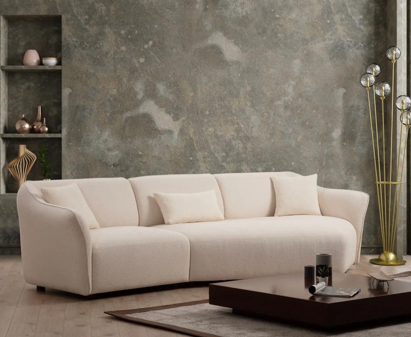 Canapea de colț Trendy Mentis 6 L1+2Xr Cream 228x108x79cm GTR003610 ...